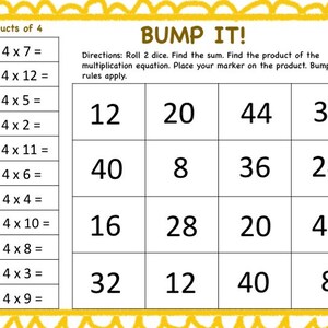 Multiplication Facts Bump It Games - Etsy