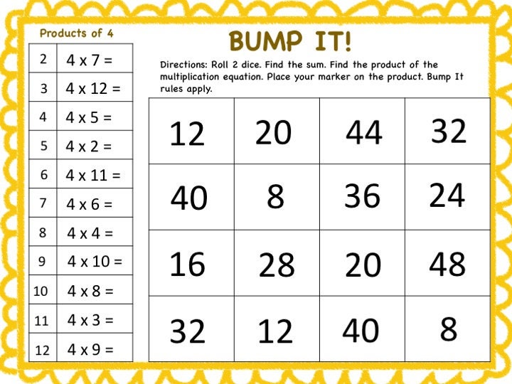 Multiplication Facts Bump It Games - Etsy