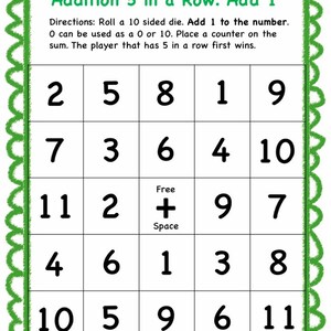 Addition and Subtraction 5 in a Row Math Fact Games - Etsy