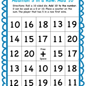 Addition and Subtraction 5 in a Row Math Fact Games - Etsy