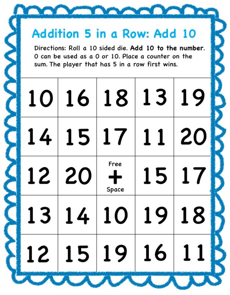 Addition and Subtraction 5 in a Row Math Fact Games - Etsy