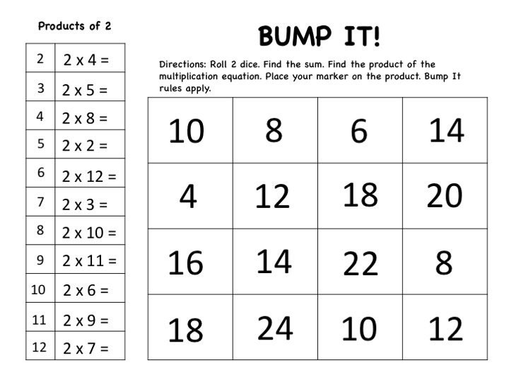 Multiplication Facts Bump It Games - Etsy