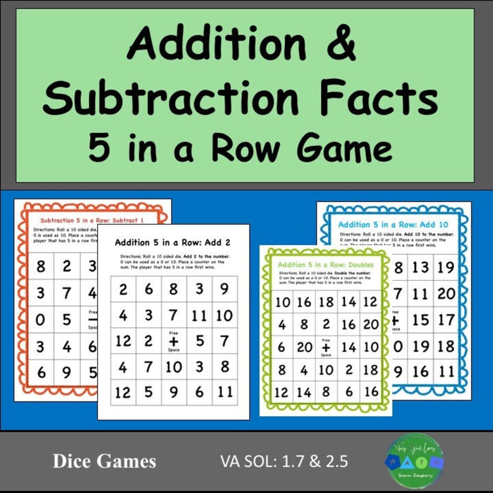 Addition and Subtraction 5 in a Row Math Fact Games - Etsy