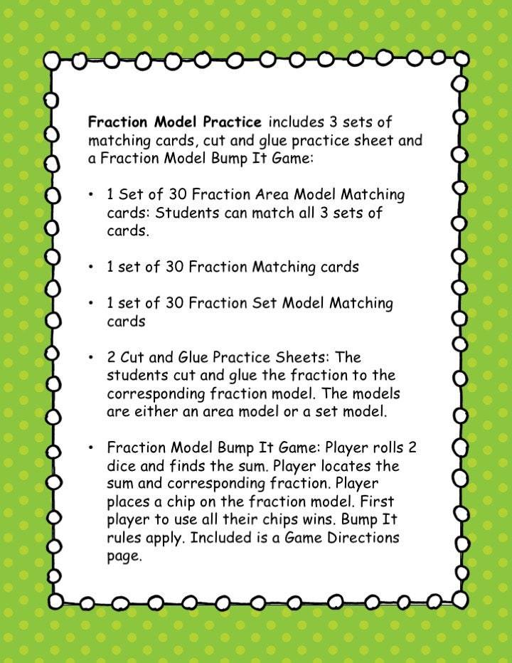 Fraction Model Practice - Etsy