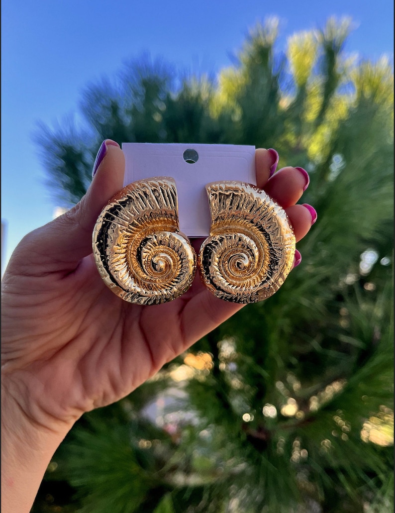 Gold Snail Earrings, Big Gold Shellfish Earrings, Chunky Statement ...