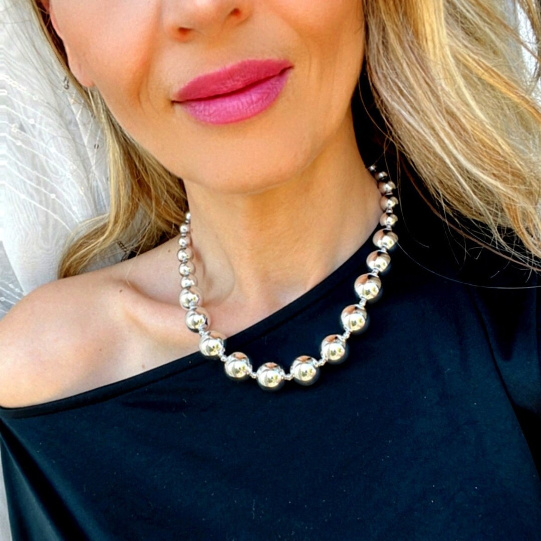 Large Silver Necklace | Chunky Silver Ball Necklace | Silver Choker ...