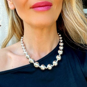 Large Silver Necklace Chunky Silver Ball Necklace Silver Choker ...