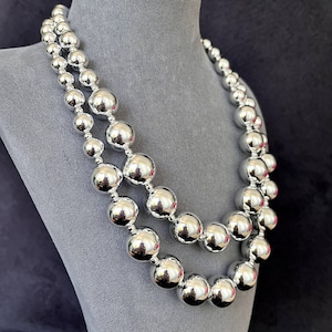 Large Silver Necklace Chunky Silver Ball Necklace Silver Choker ...
