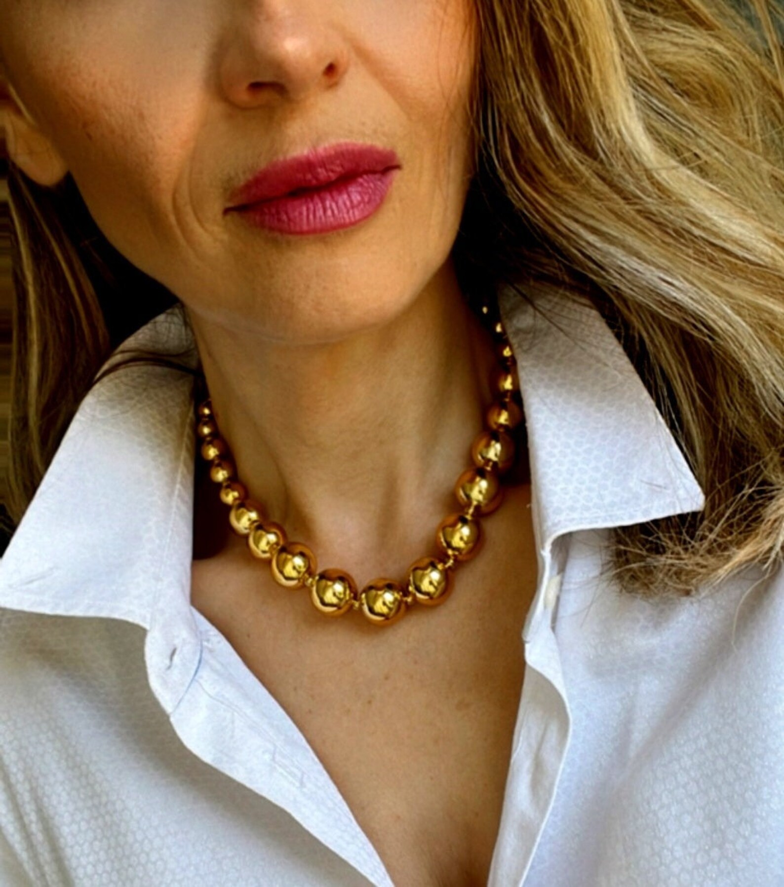 Chunky Gold Necklace, Big Gold Ball Necklace, Gold Choker Necklace ...