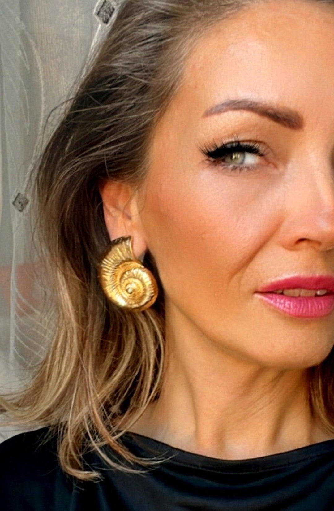 Gold Snail Earrings, Big Gold Shellfish Earrings, Chunky Statement ...