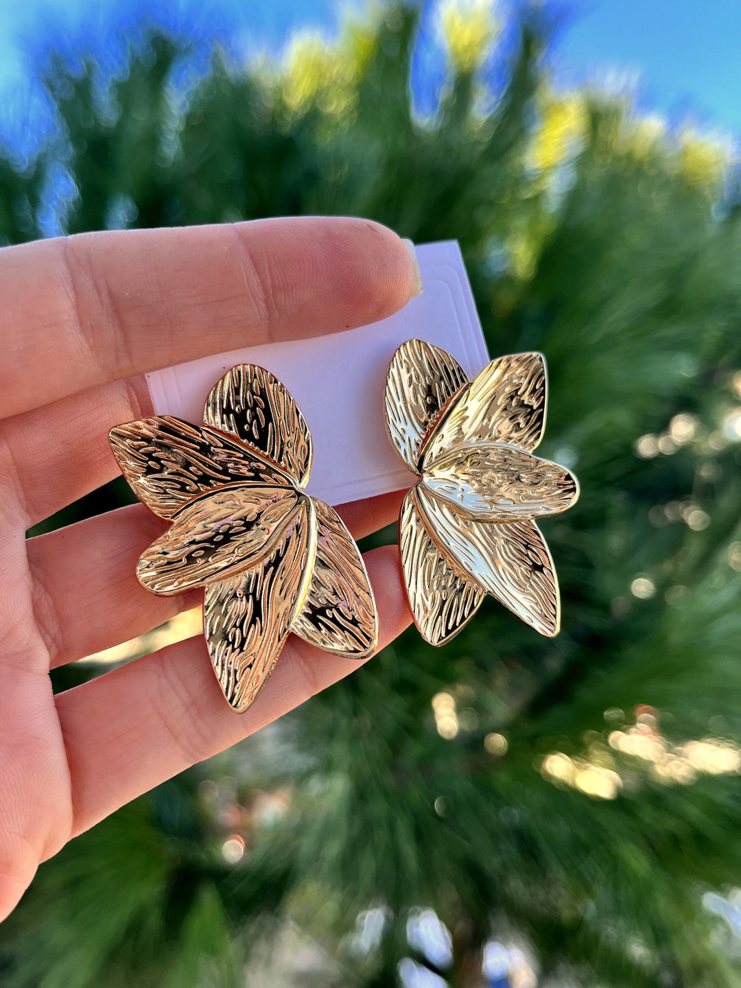 Elegant Gold Flower Petal Earrings Gold Leaf Earrings Gold Floral Stud Earrings Gold Statement ...