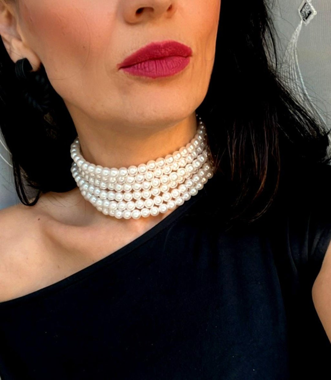 Baroque Pearl Choker Necklace • Multiple Strand Large Pearl Choker ...
