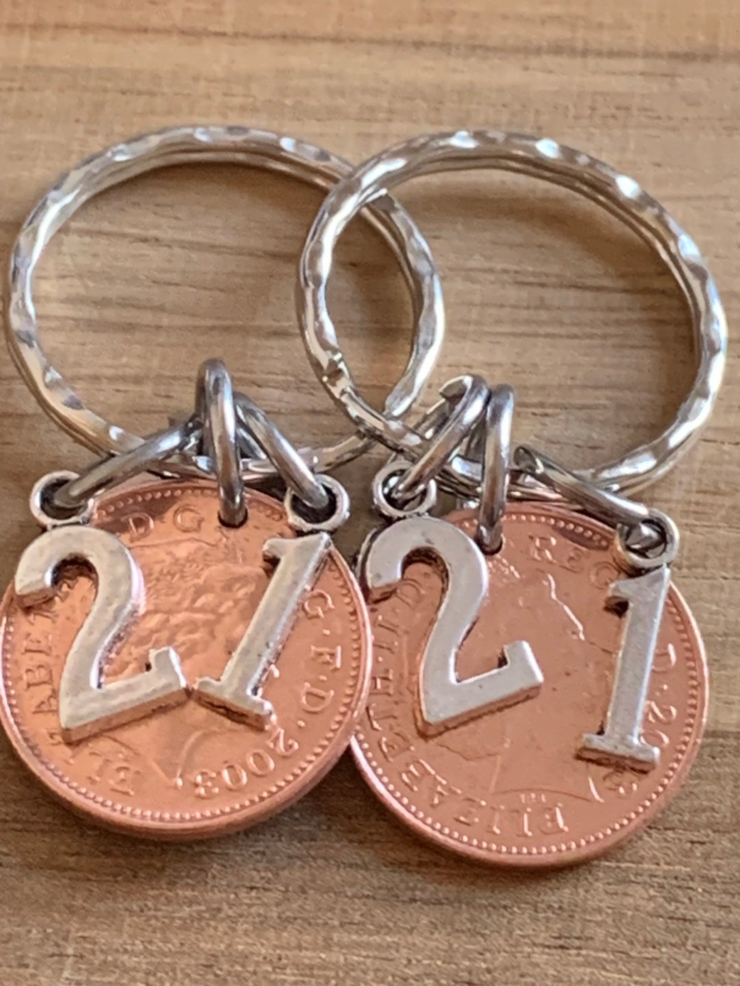 21st Wedding Anniversary Polished 2003 Coins and Charms on Keyrings in ...
