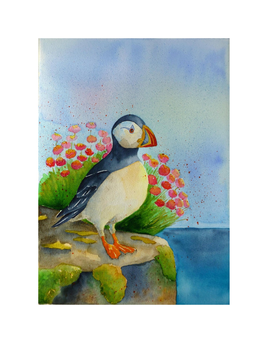 Puffin Original Watercolour Painting Fine Art 14 in X 10 in Seabirds ...