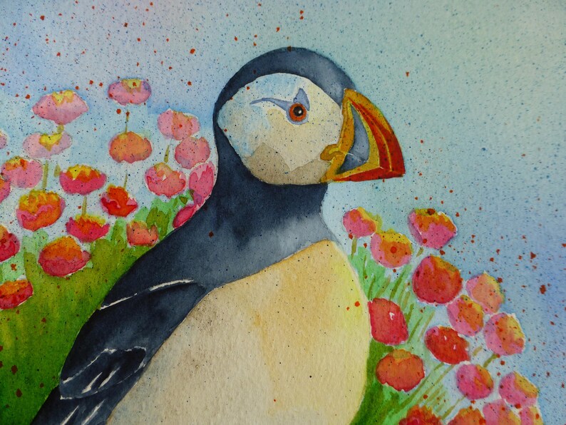 Puffin Original Watercolour Painting Fine Art 14 in X 10 in Seabirds ...