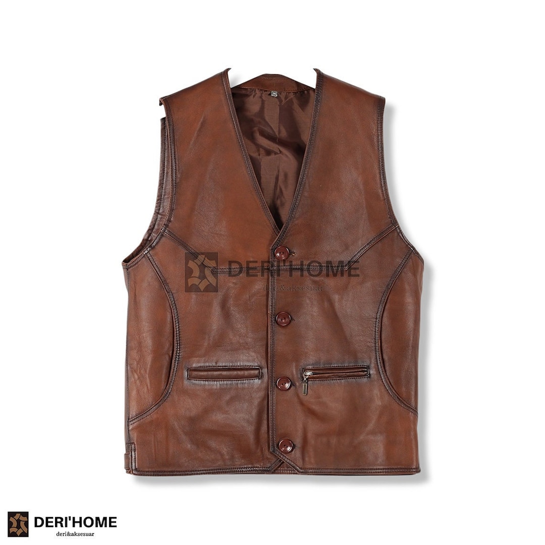Mens Brown Leather Vest, Lamb Leather Vest, Black Leather Vest ...
