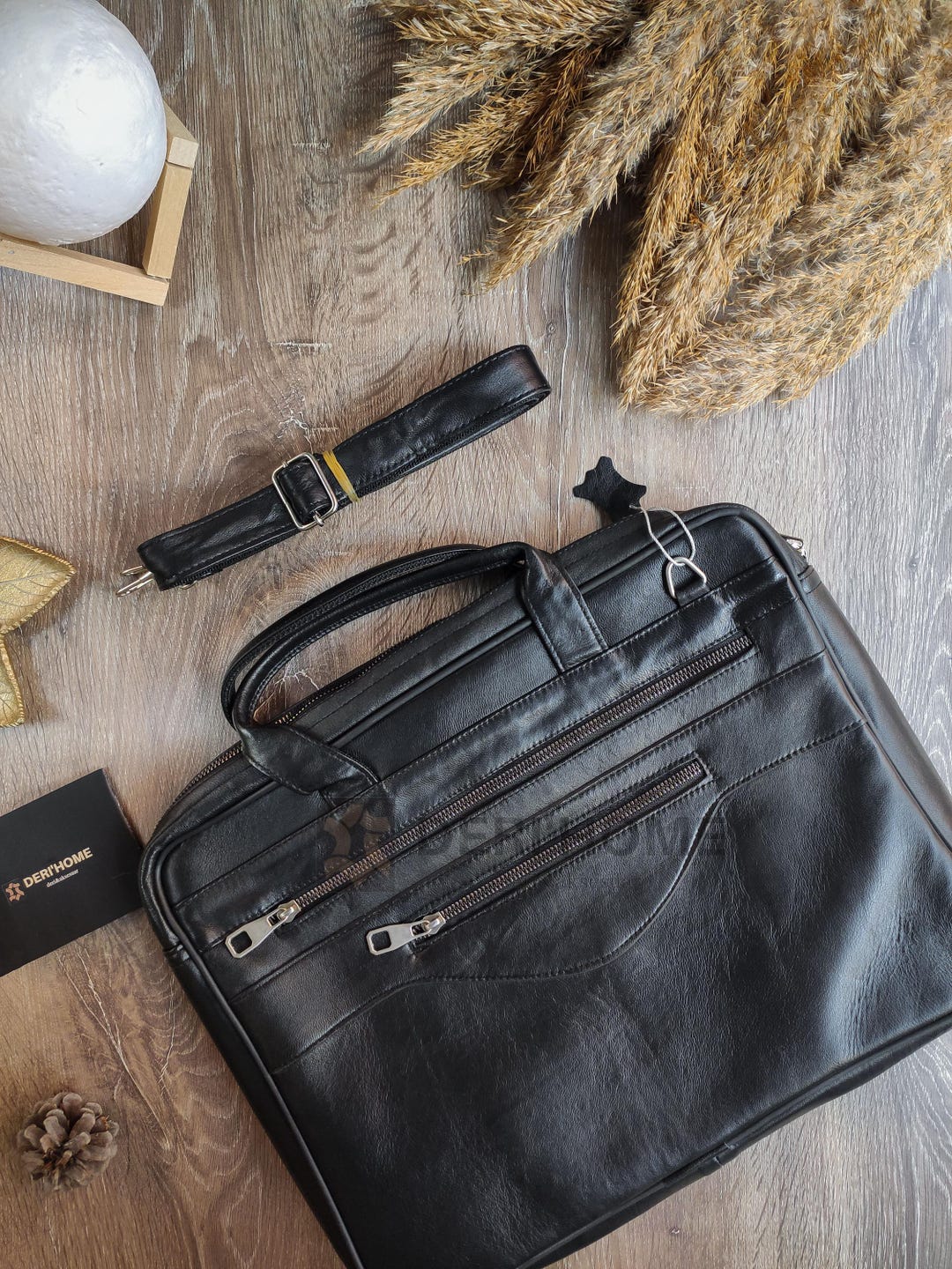 Black Leather Briefcase and Laptop Bag, Black Leather Messenger Bag, Leather Laptop Bag Women ...