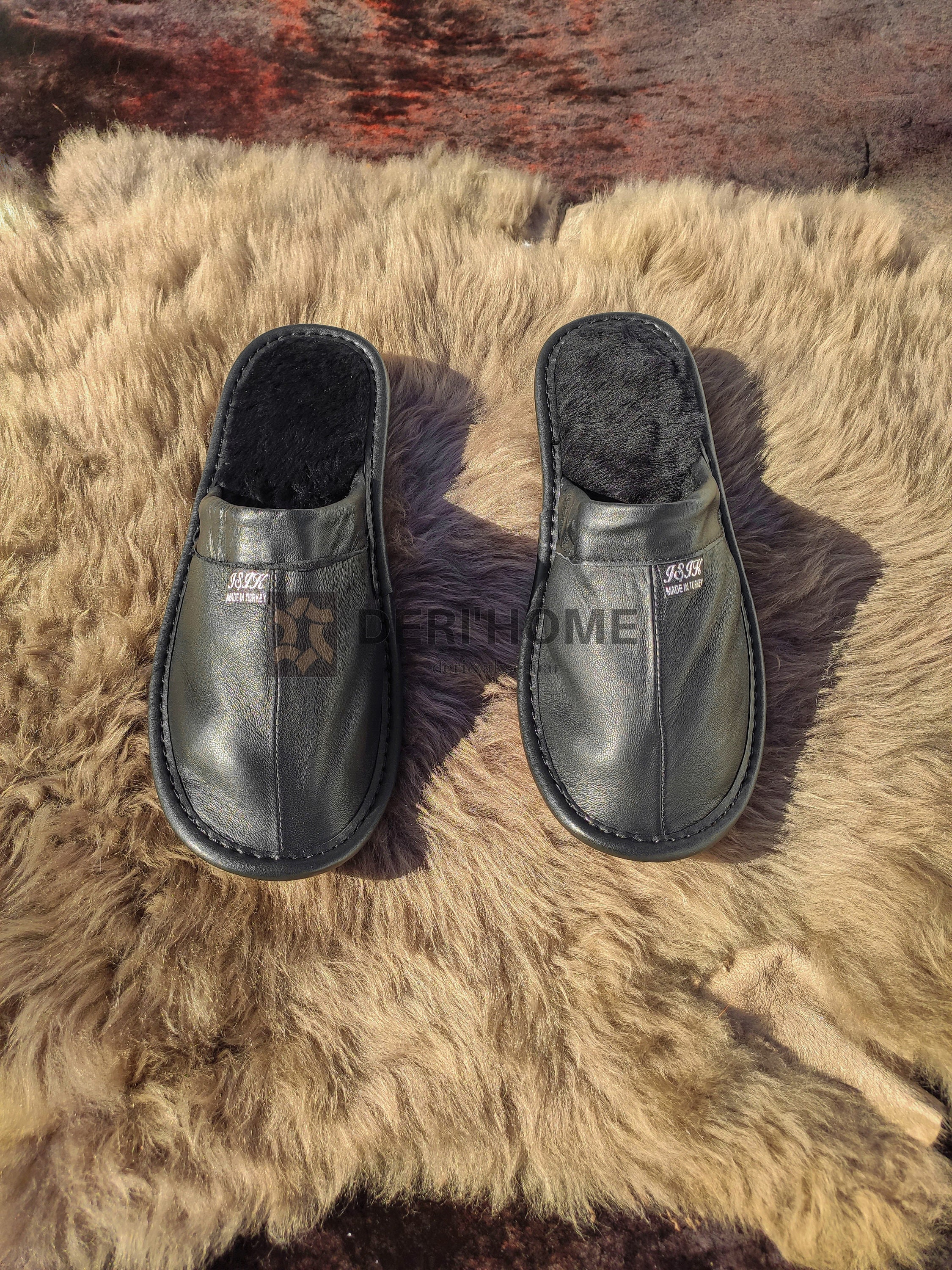 Men Genuine Sheepskin Slippers, Handmade Leather Slippers, Home ...