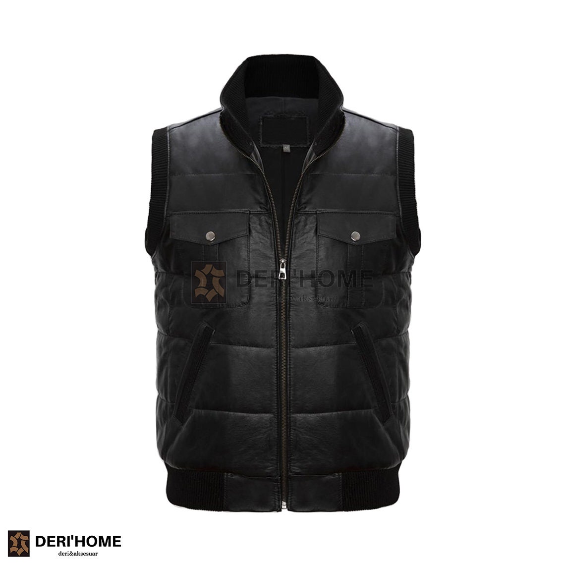 Men's Puffer Leather Vest, Brown Leather Puffer Vest, Mens Leather Vest ...