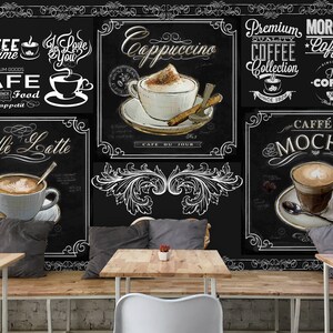 Coffee Wallpaper, Blackboard Style Cafe and Bistro Wall Mural, Sketch ...