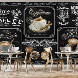 Coffee Wallpaper, Blackboard Style Cafe and Bistro Wall Mural, Sketch ...