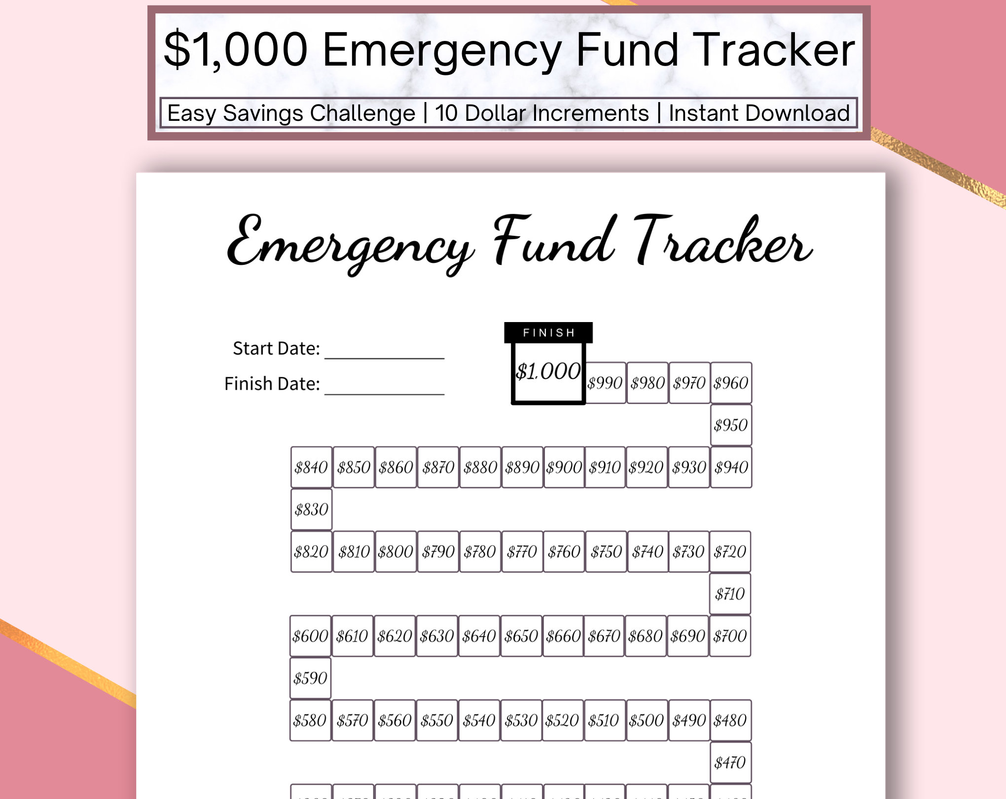 Design & Templates Stationery Savings Tracker Printable 1000 Savings ...