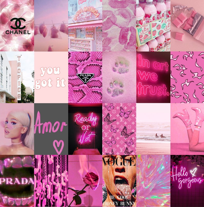 96 Pcs Pink Aesthetic Wall Collage Kit Trendy Pink Collage Etsy