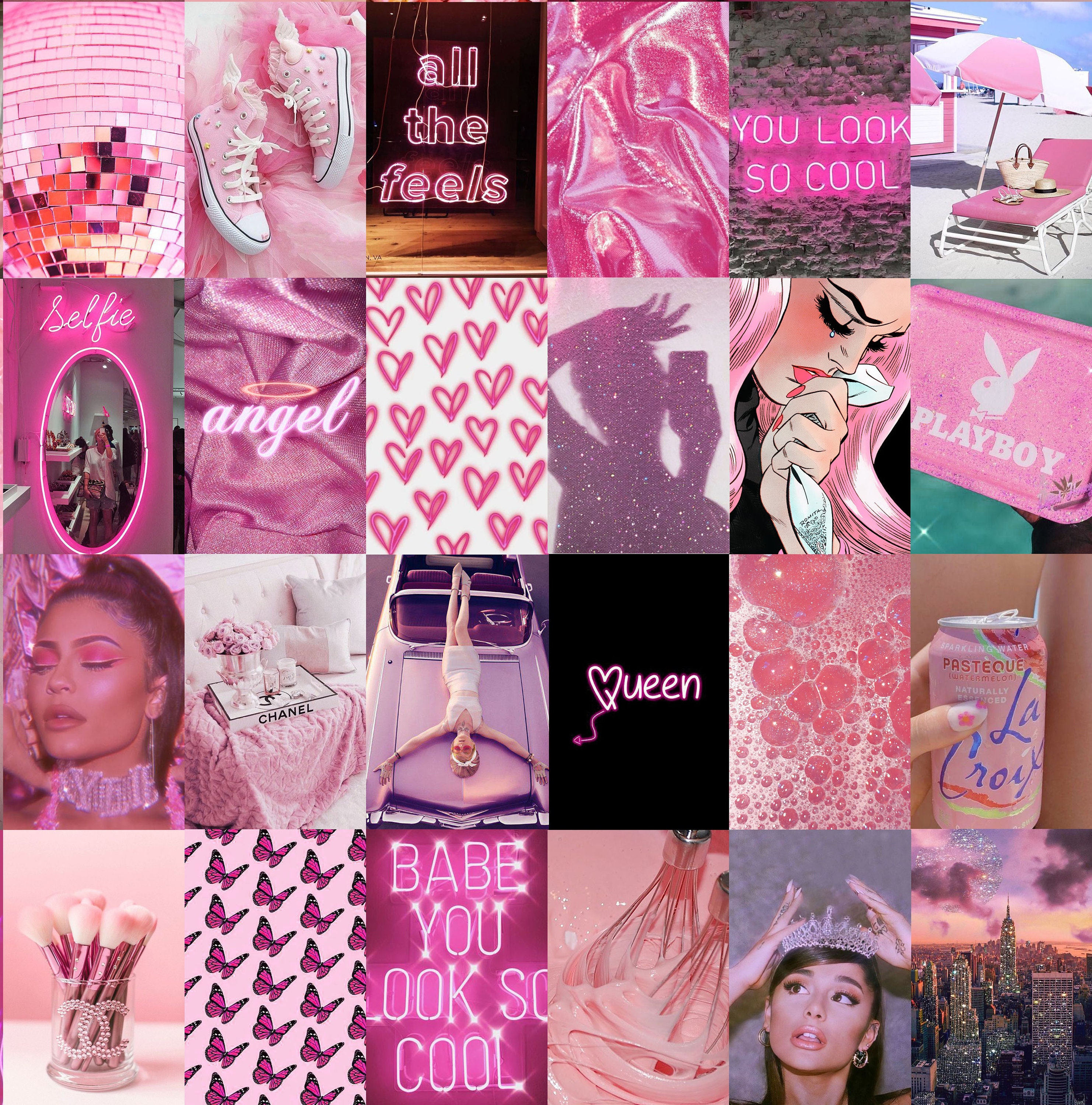 96 Pcs Pink Aesthetic Wall Collage Kit Trendy Pink Collage Etsy