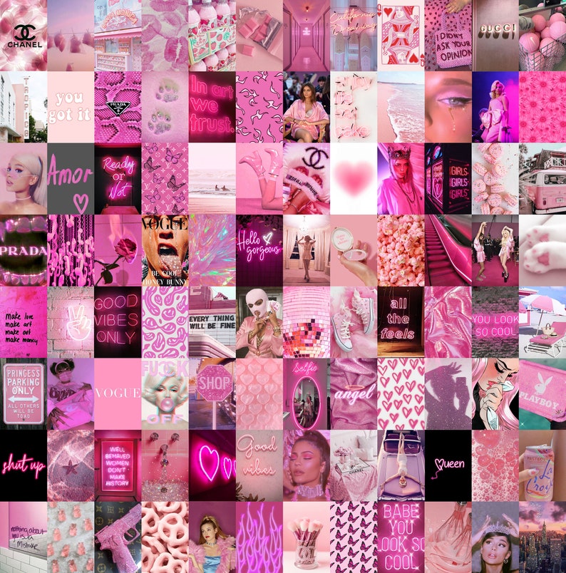96 Pcs Pink Aesthetic Wall Collage Kit Trendy Pink Collage Etsy