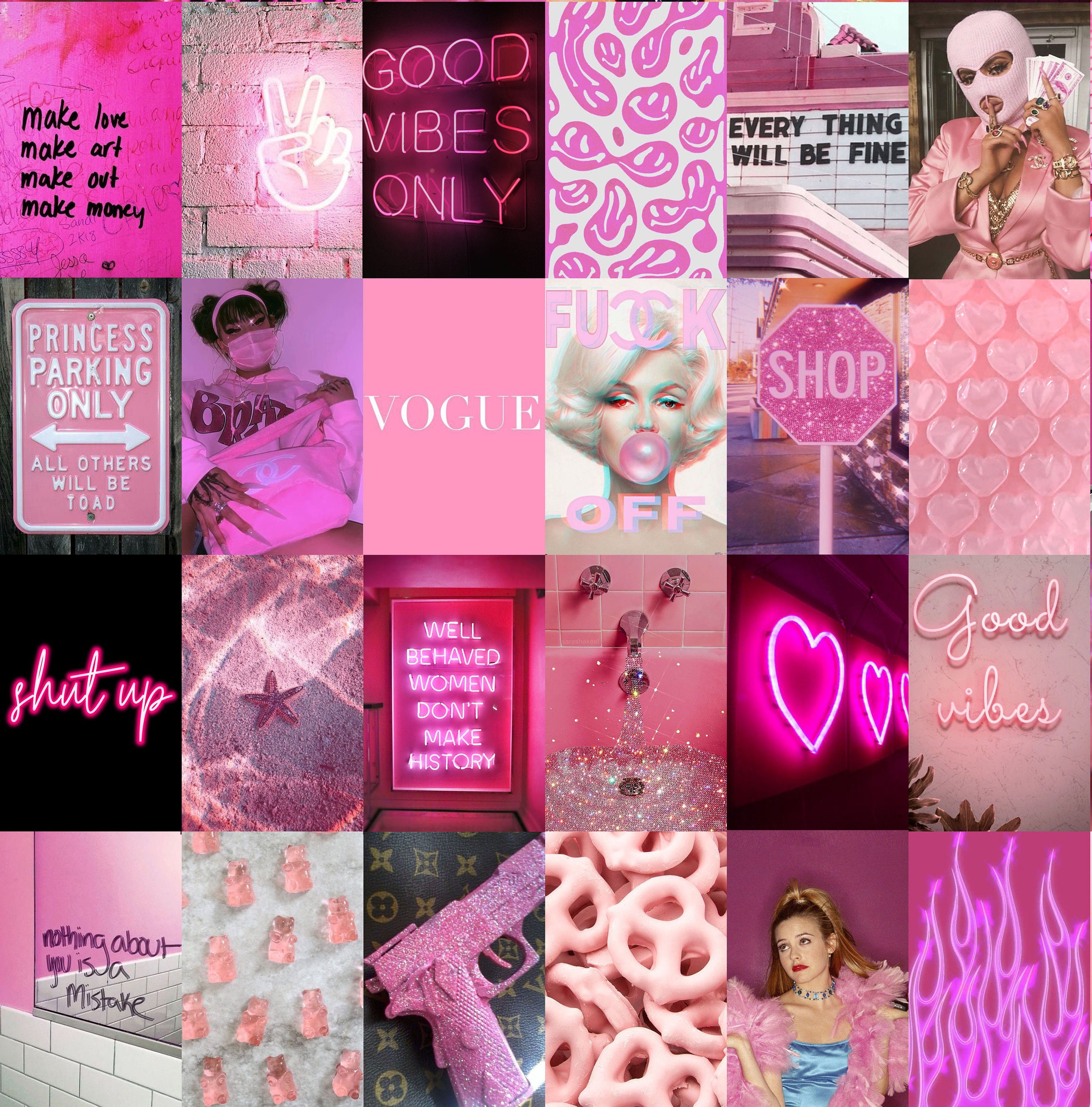 96 Pcs Pink Aesthetic Wall Collage Kit Trendy Pink Collage Etsy