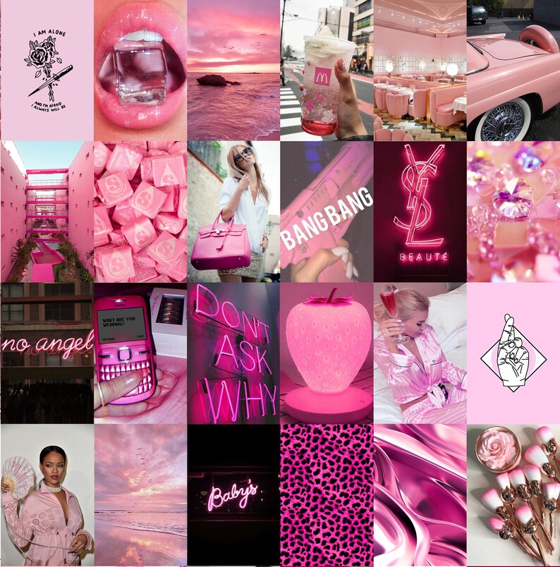 Pink Aesthetic Wall Collage Kit 96 Pcs Trendy Pink Collage Etsy