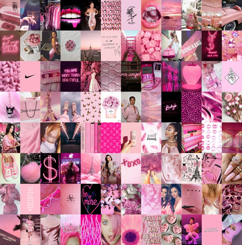 Pink Aesthetic Wall Collage Kit 96 Pcs Trendy Pink Collage Etsy
