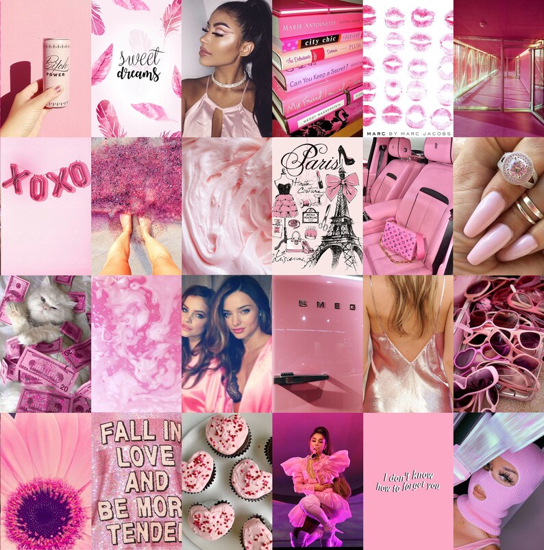Pink Aesthetic Wall Collage Kit 96 Pcs Trendy Pink Collage Etsy