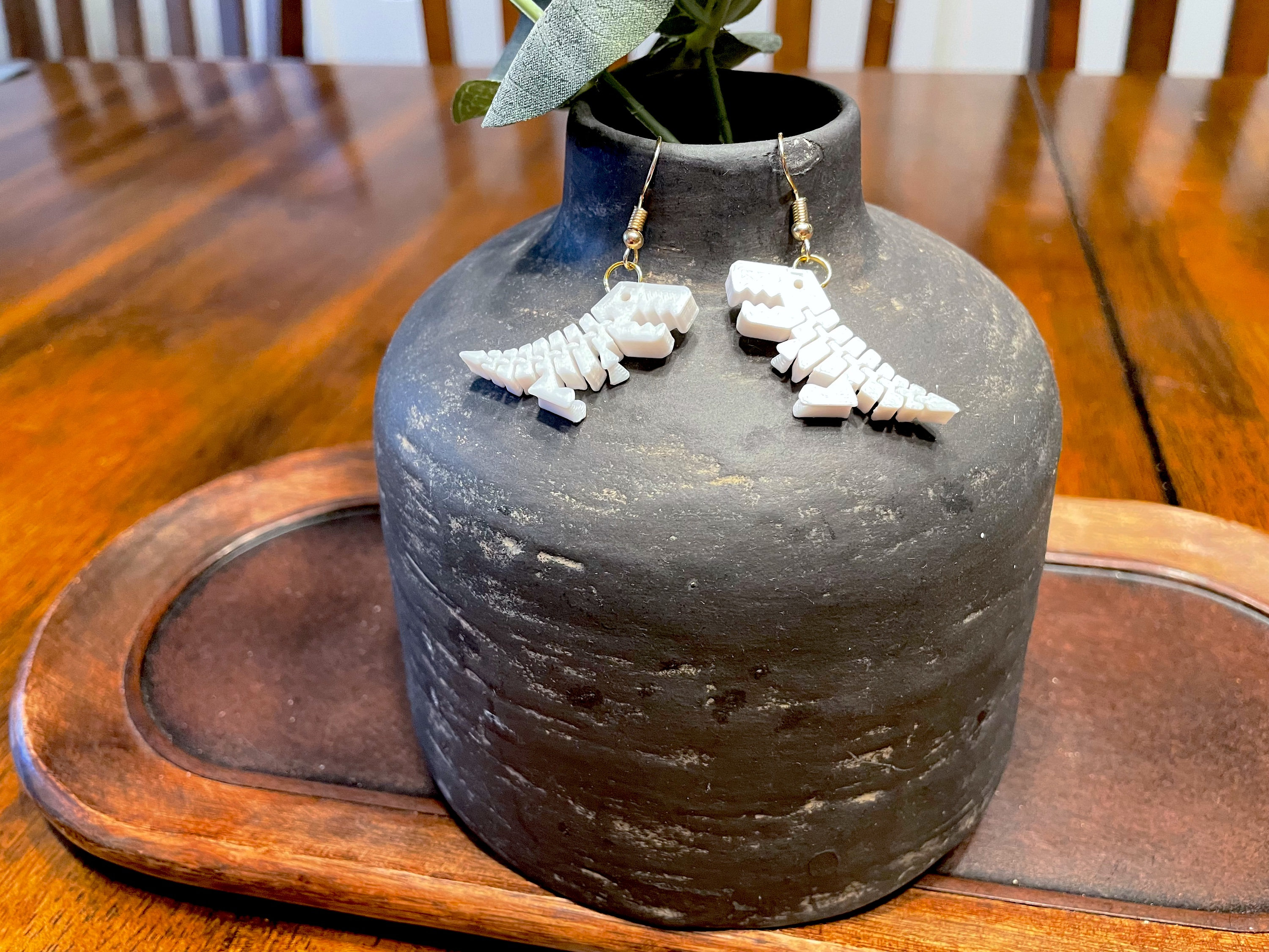 T-rex Drop Earrings Jurassic Dinosaur White 3D Printed Flexi-rex - Etsy