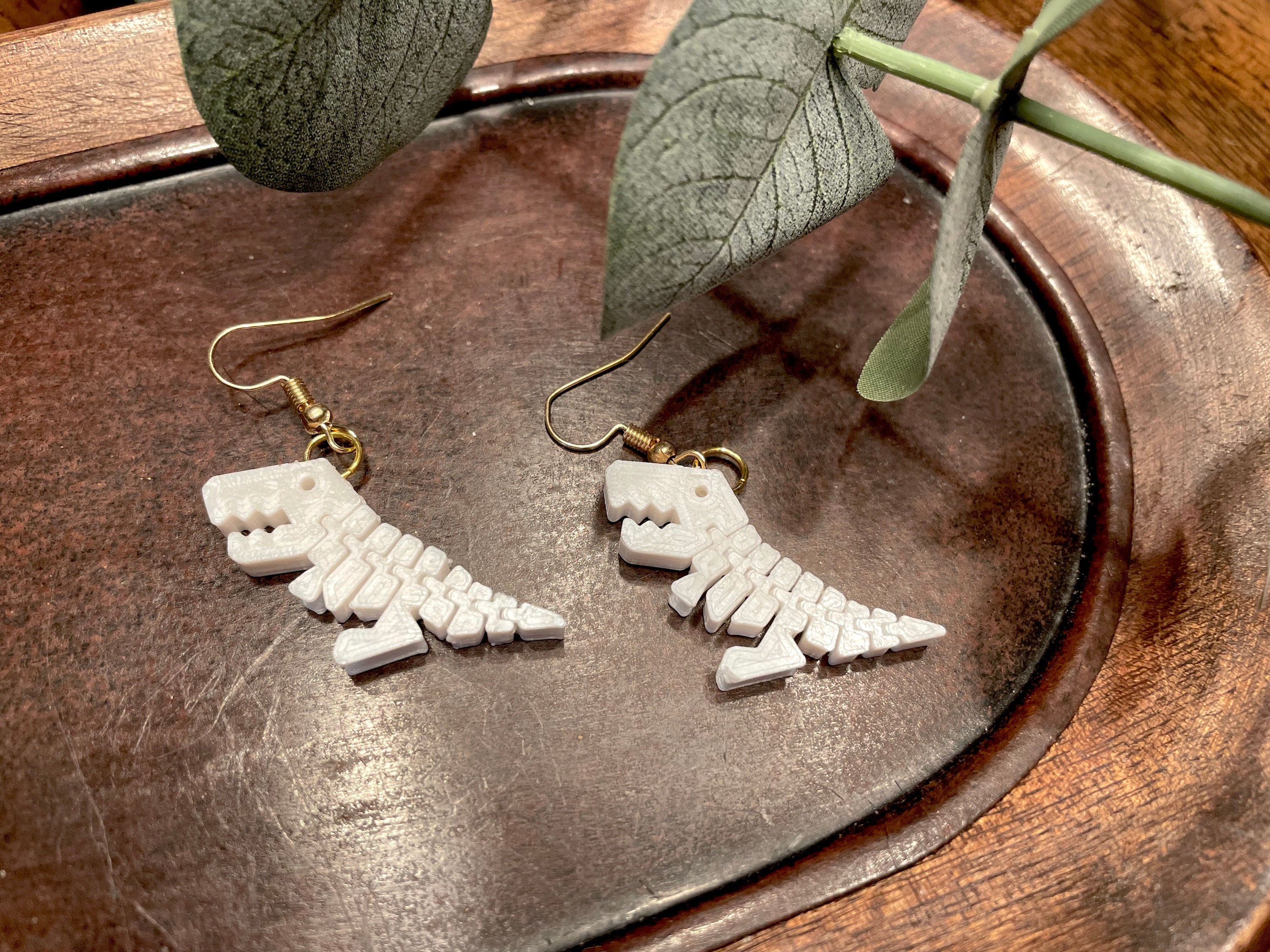 T-rex Drop Earrings Jurassic Dinosaur White 3D Printed Flexi-rex - Etsy