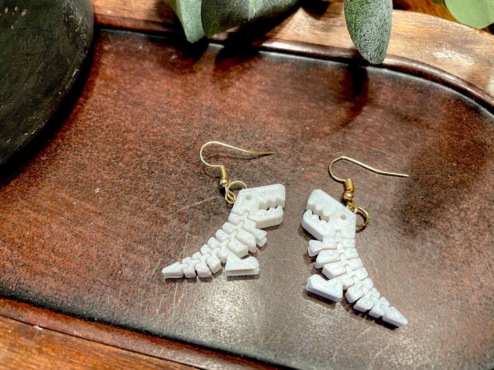 T-rex Drop Earrings Jurassic Dinosaur White 3D Printed Flexi-rex - Etsy