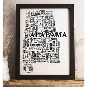 Alabama State Map Print FRAMED Alabama Map Art Alabama Art - Etsy
