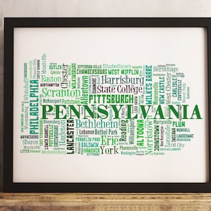 Pennsylvania State Map Print FRAMED, Pennsylvania Map Art, Pennsylvania ...
