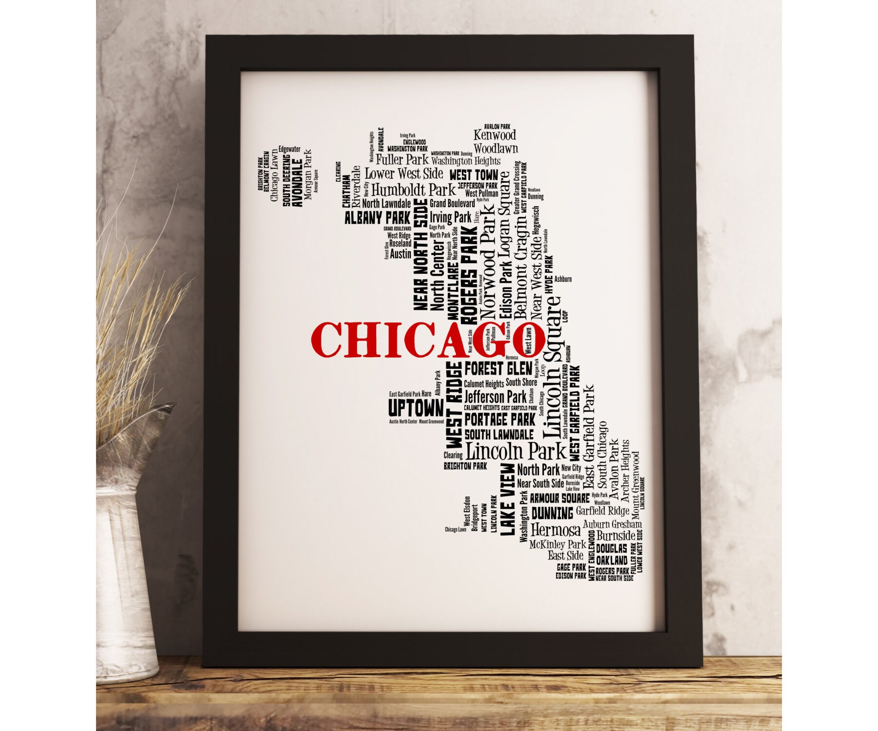 Chicago Neighborhood Art Print FRAMED, Chicago Map Art, Chicago Art ...