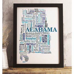 Alabama State Map Print FRAMED Alabama Map Art Alabama Art - Etsy