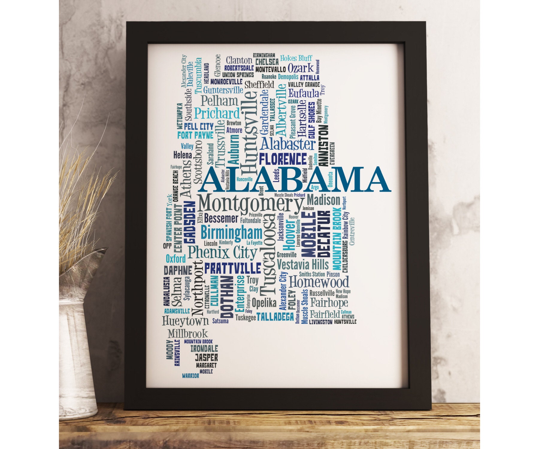 Alabama State Map Print FRAMED Alabama Map Art Alabama Art - Etsy