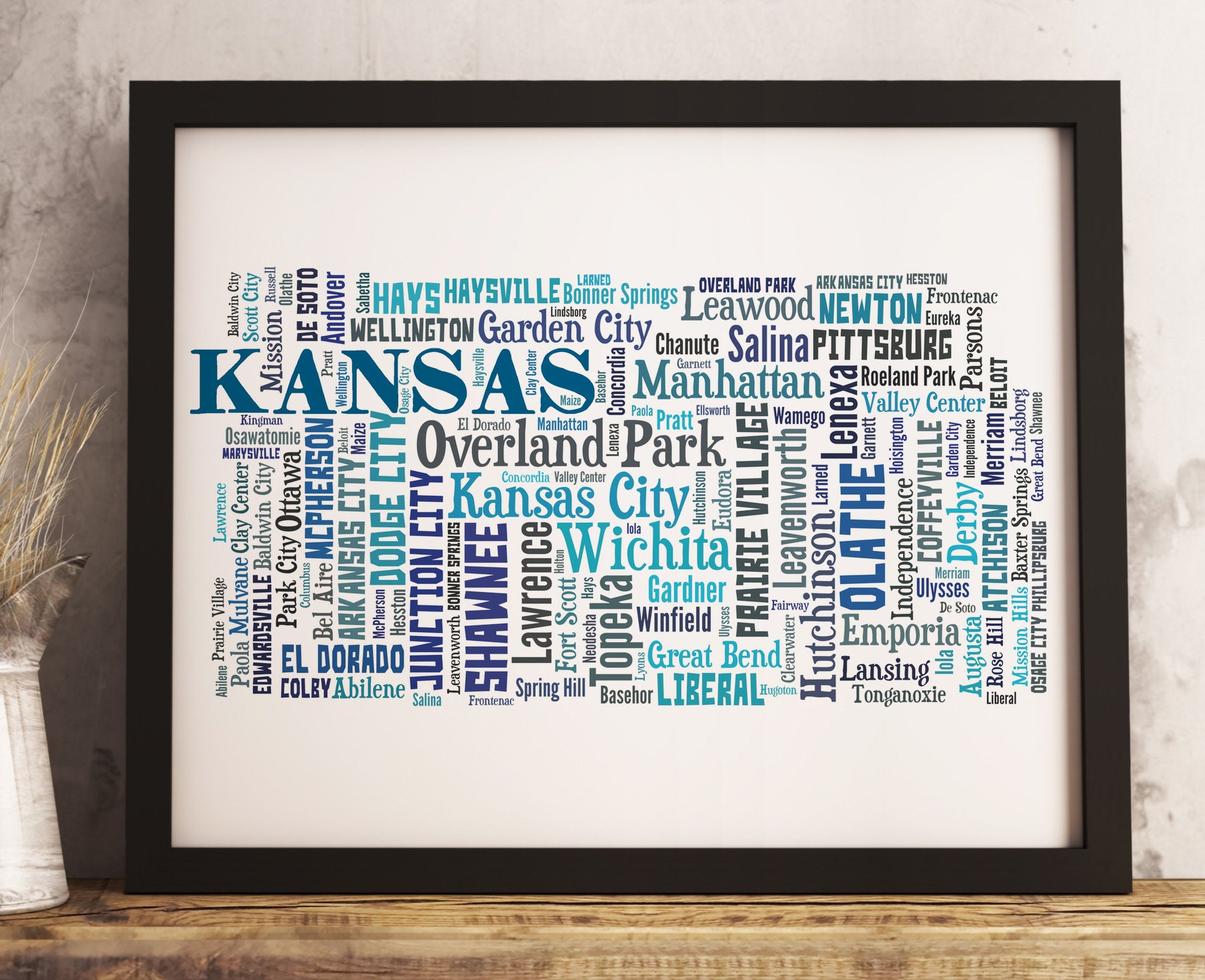 Kansas State Map Print FRAMED Kansas Map Art Kansas Art - Etsy