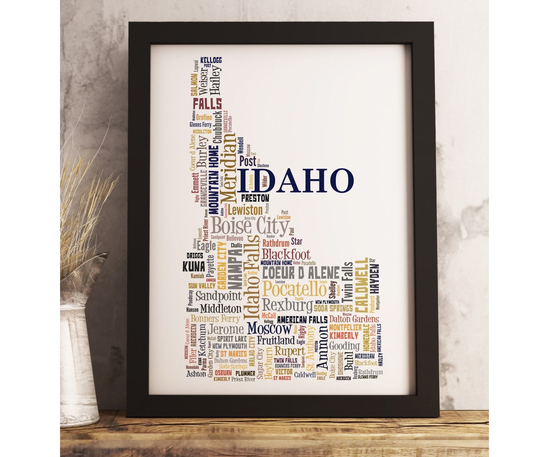 Idaho State Map Print FRAMED, Idaho Map Art, Idaho Art Print, Idaho ...