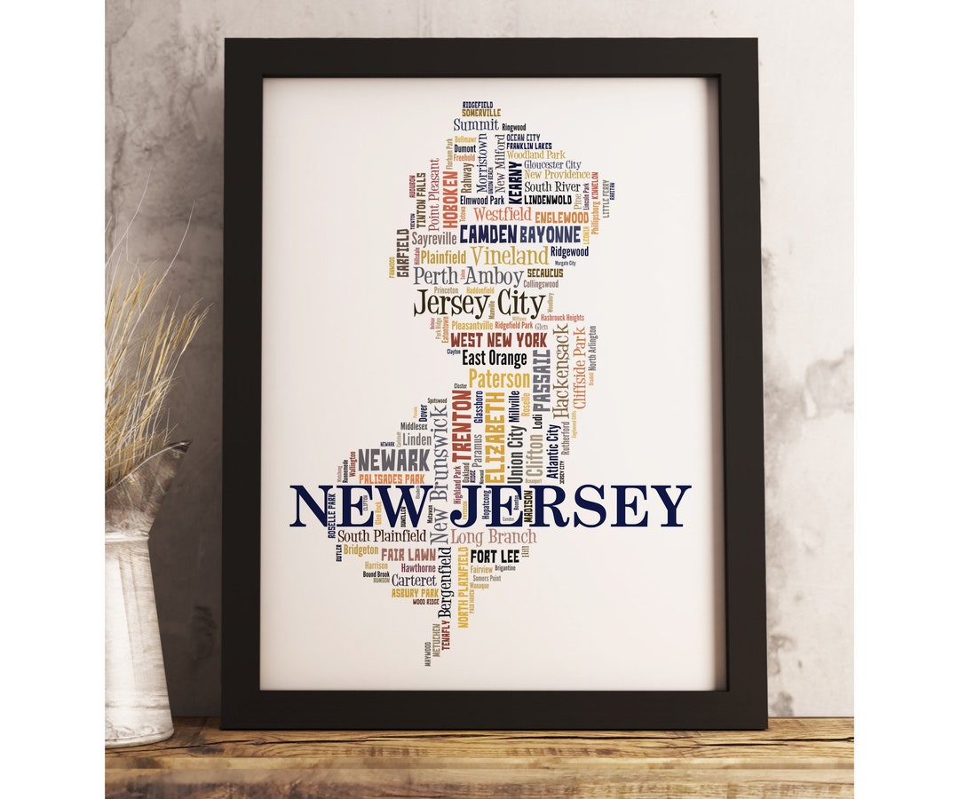 New Jersey State Map Print FRAMED, New Jersey Map Art, New Jersey Art ...