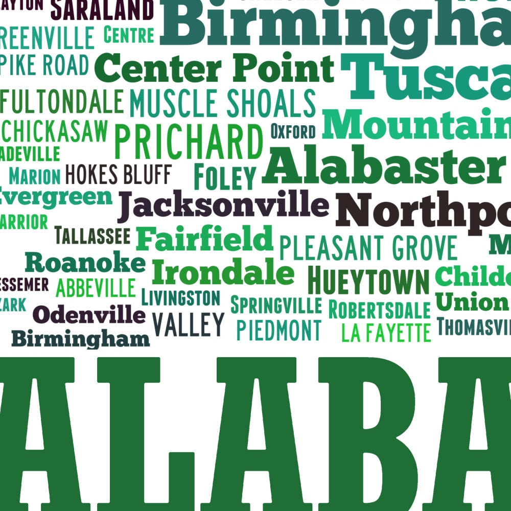 Alabama Art Print FRAMED, Alabama Word Cloud Art, Alabama Map Art ...