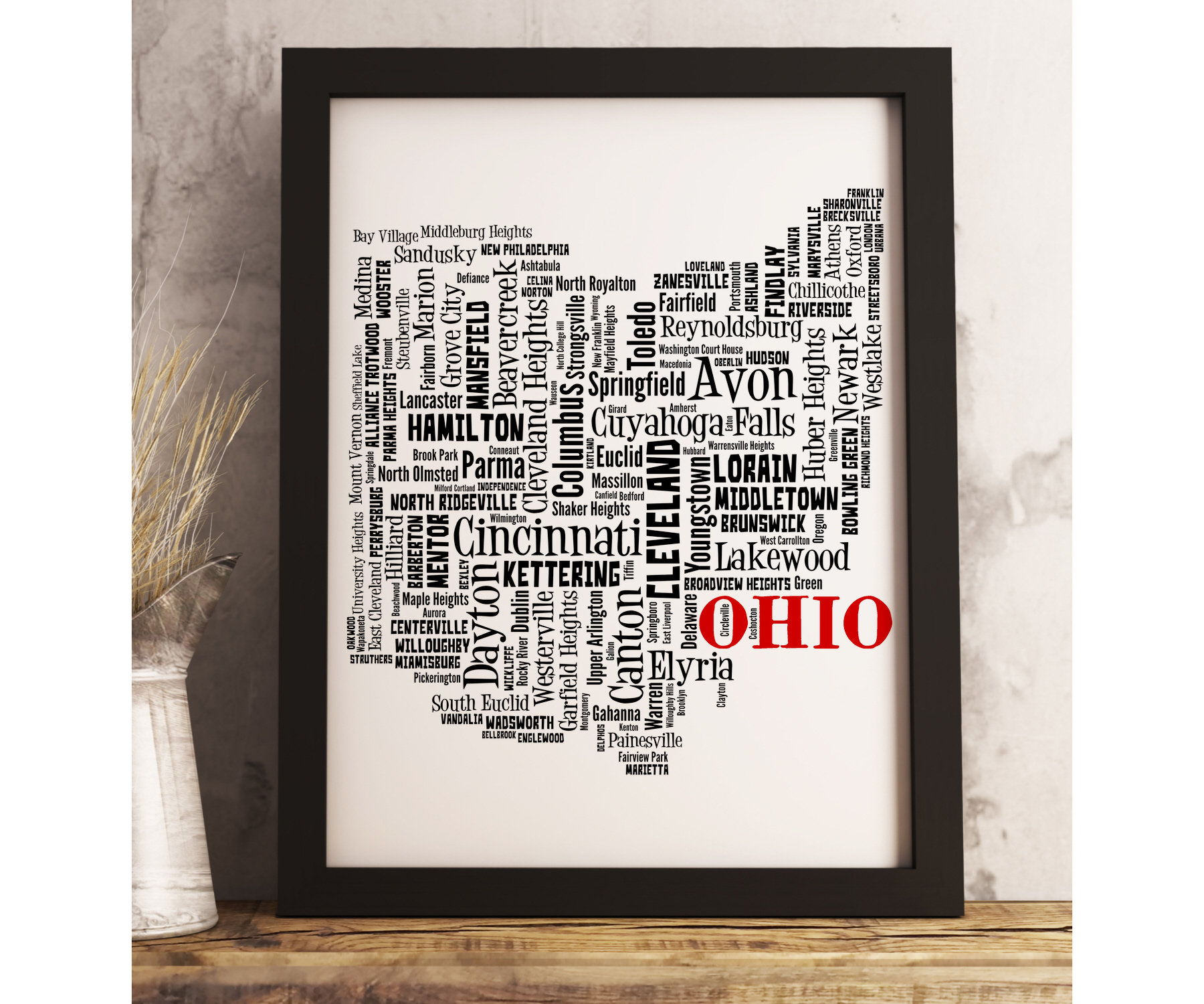 Ohio State Map Print FRAMED Ohio Map Art Ohio Art Print - Etsy