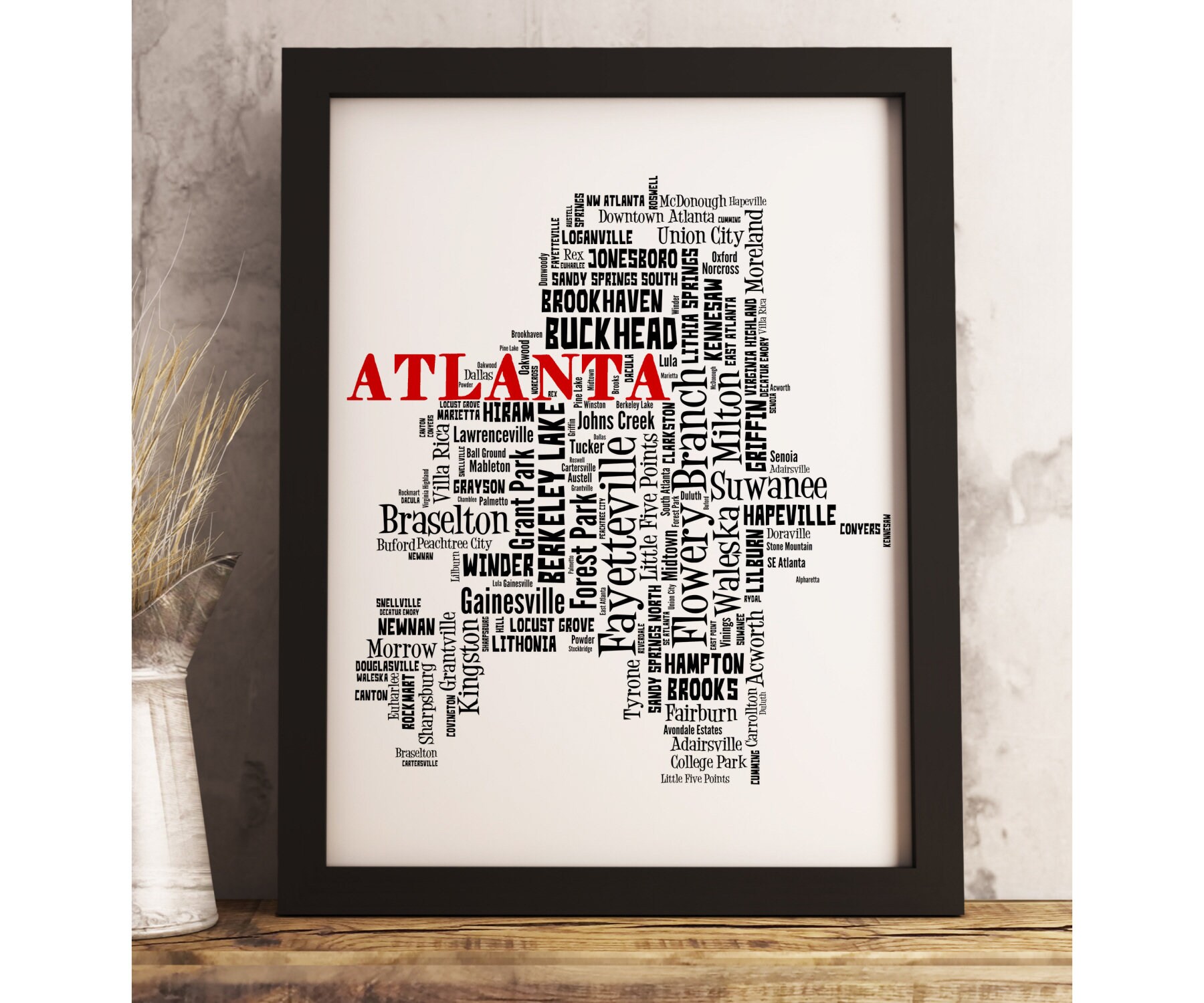 Atlanta Neighborhood Art Print FRAMED, Atlanta Map Art, Atlanta Art ...
