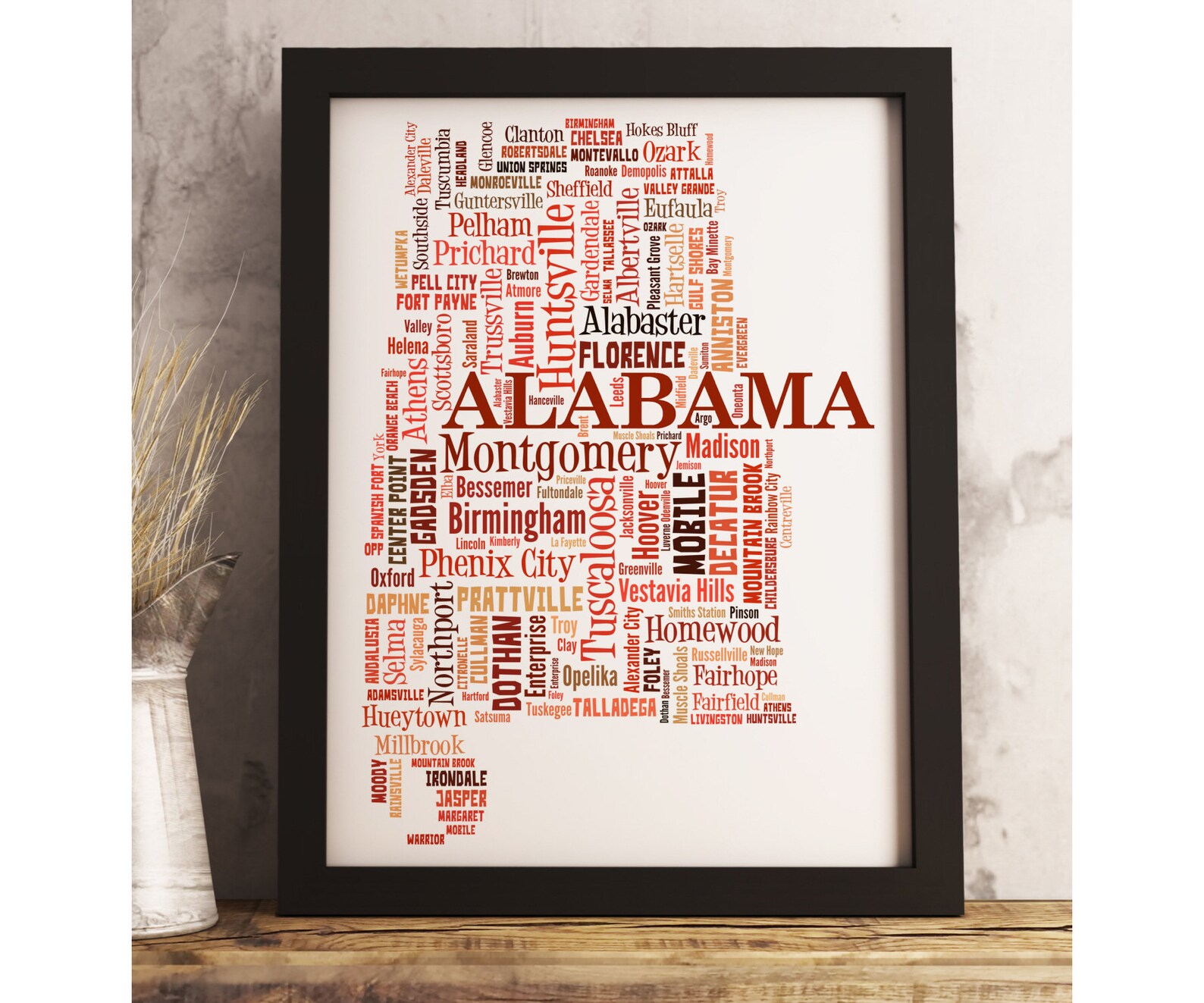 Alabama State Map Print FRAMED Alabama Map Art Alabama Art - Etsy