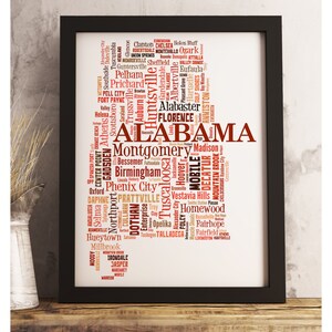 Alabama State Map Print FRAMED Alabama Map Art Alabama Art - Etsy