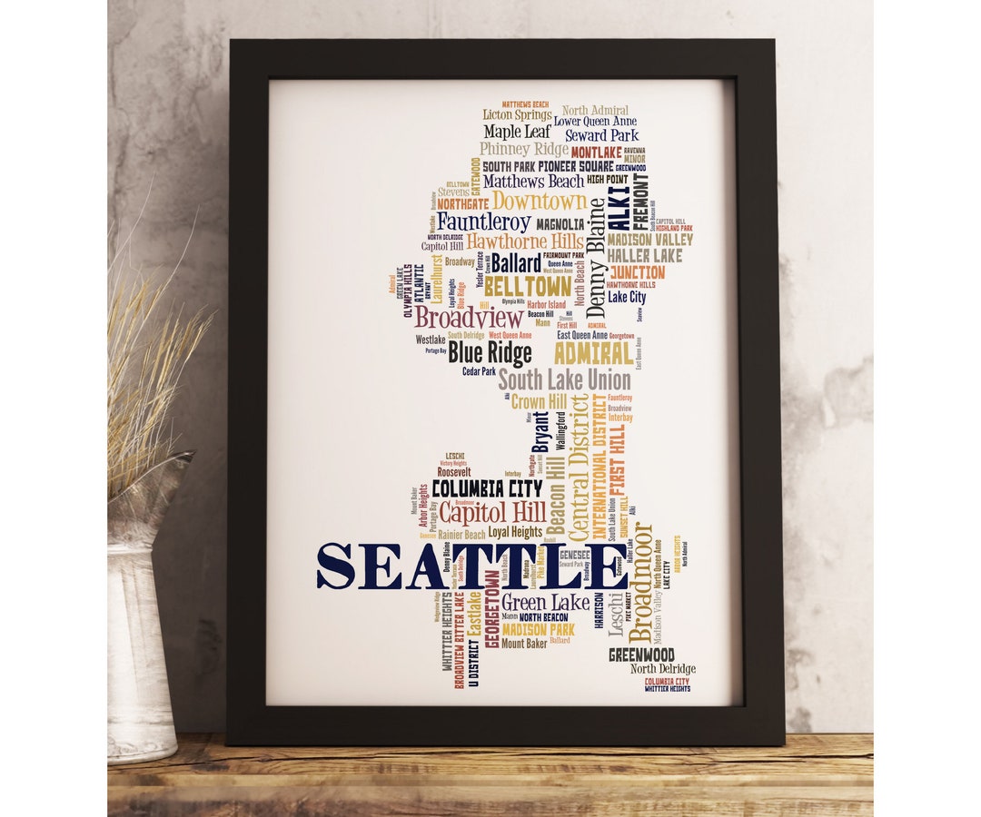 Seattle Neighborhood Art Print FRAMED, Seattle Map Art, Seattle Art ...